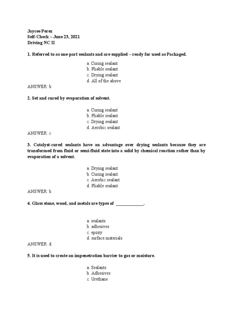 June 23 - Self-Check - Questions - With - Answers | PDF | Adhesive | Epoxy