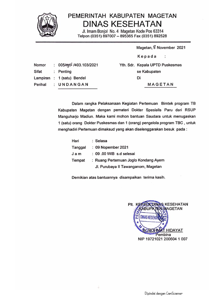 Contoh Undangan BIMTEK TBC | PDF