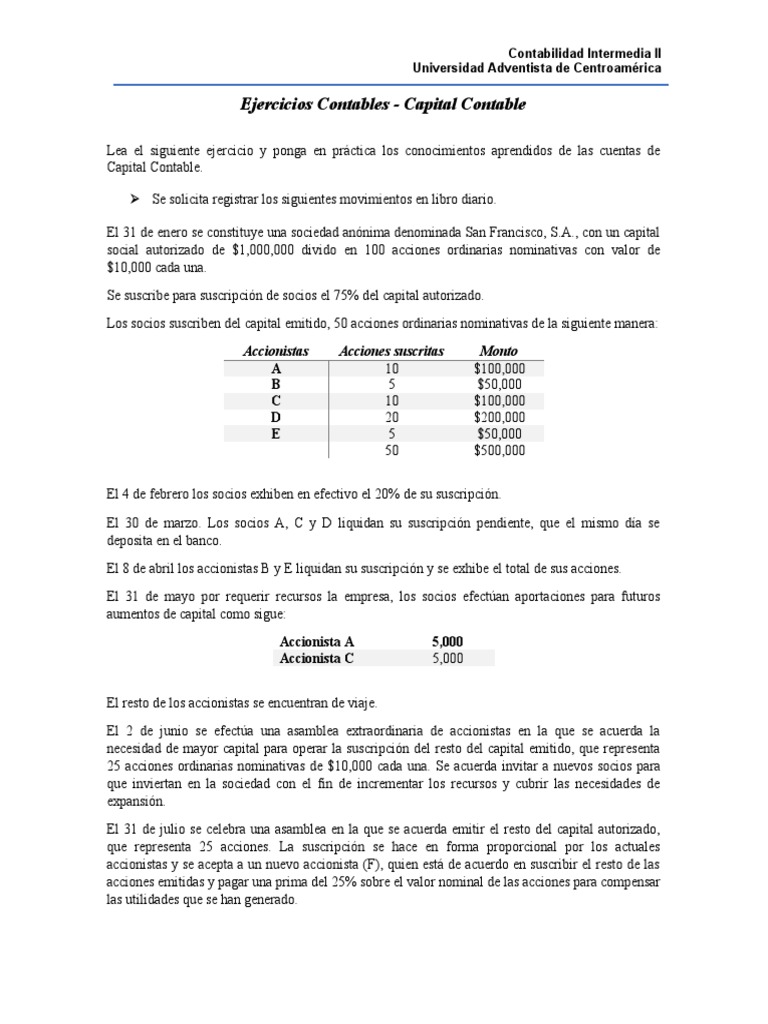 Ejercicios Contables | PDF | Contabilidad | Compartir (Finanzas)