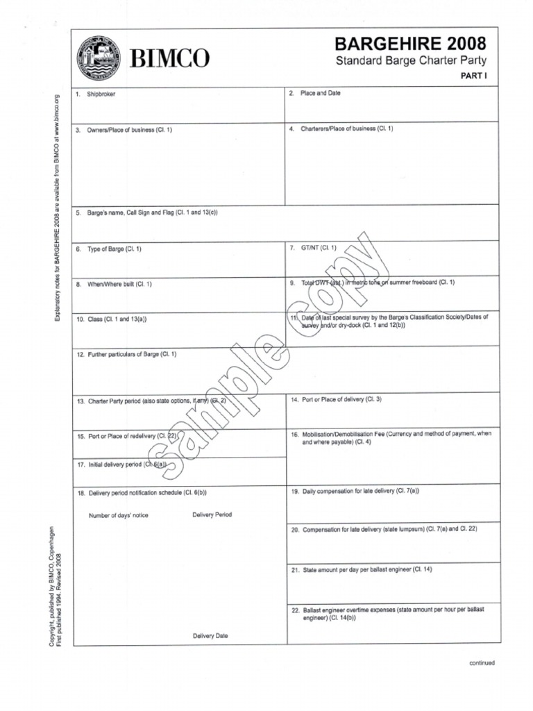 Barge Contract Samples For Barging - Bimco | PDF