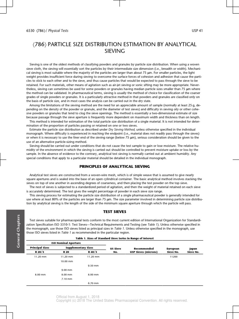 USP Sieve Size | PDF | Particle Size Distribution | Applied And Interdisciplinary Physics