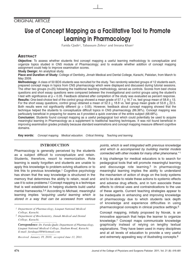 Use of Concept Mapping As A Facilitative Tool To Promote Learning in ...
