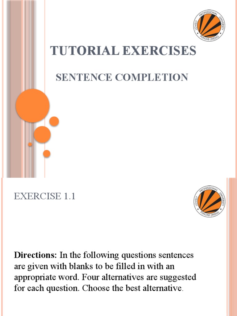 Unit IIISentence Completion Tutorial Exercises | PDF
