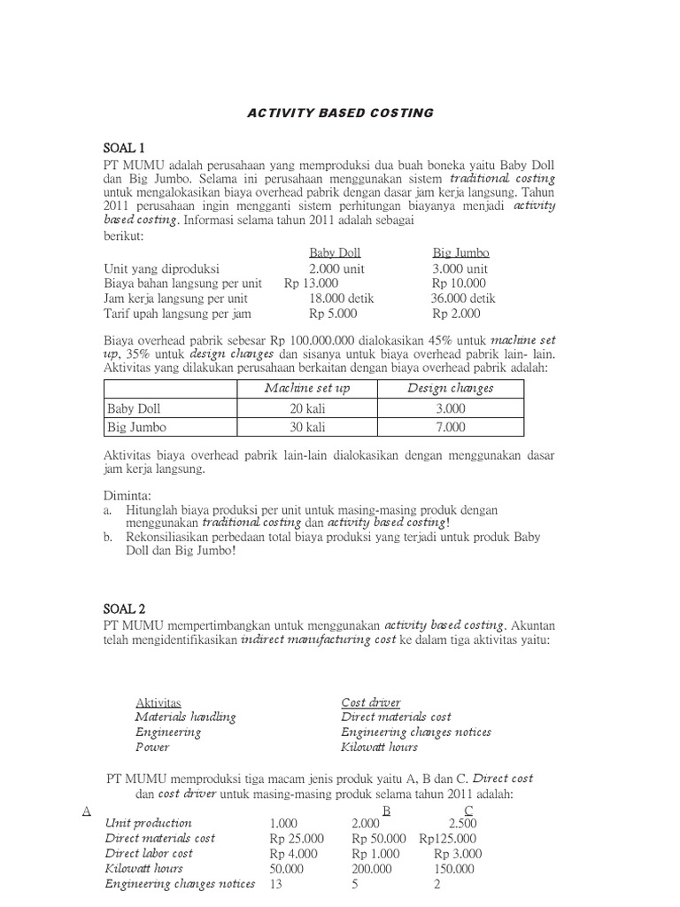 Soal Latihan Activity Based Costing | PDF