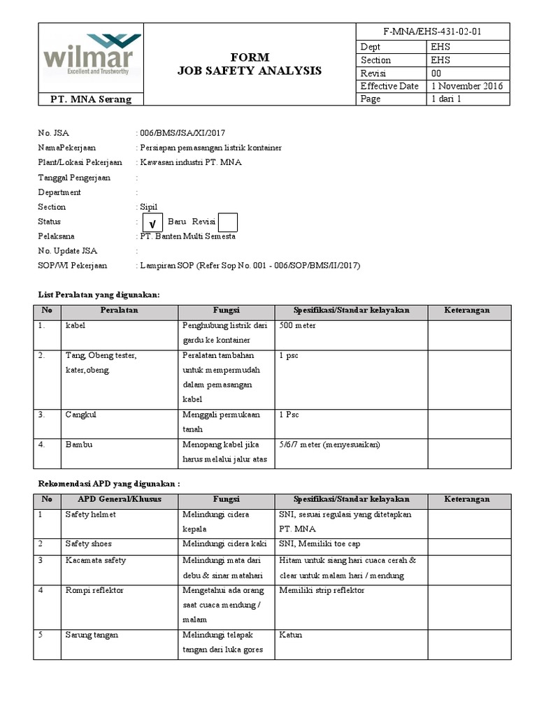 JSA Pemasangan Listrik | PDF