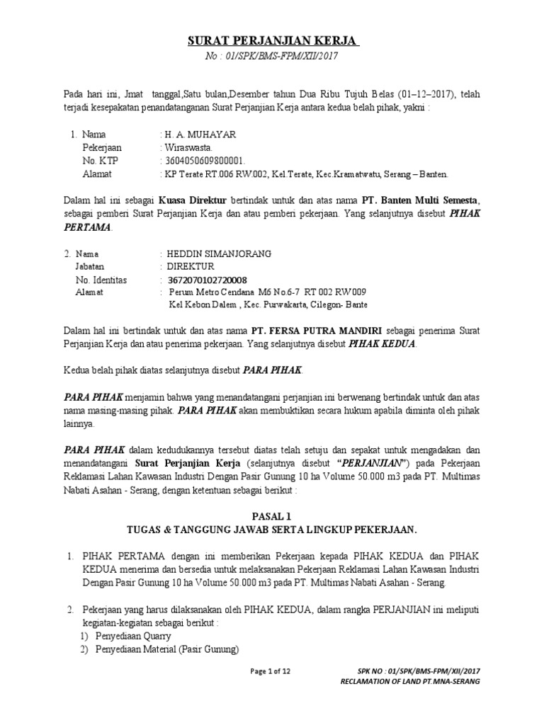 Surat Perjanjian BMS-FPM | PDF