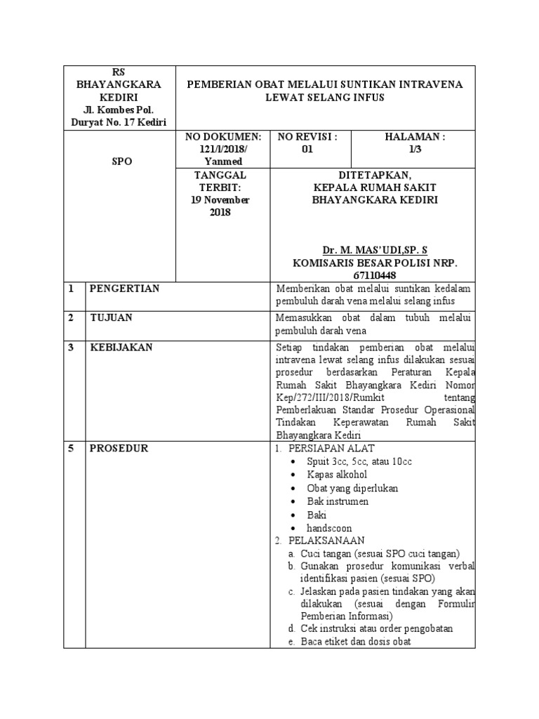 Prosedur Pemberian Obat Intravena | PDF