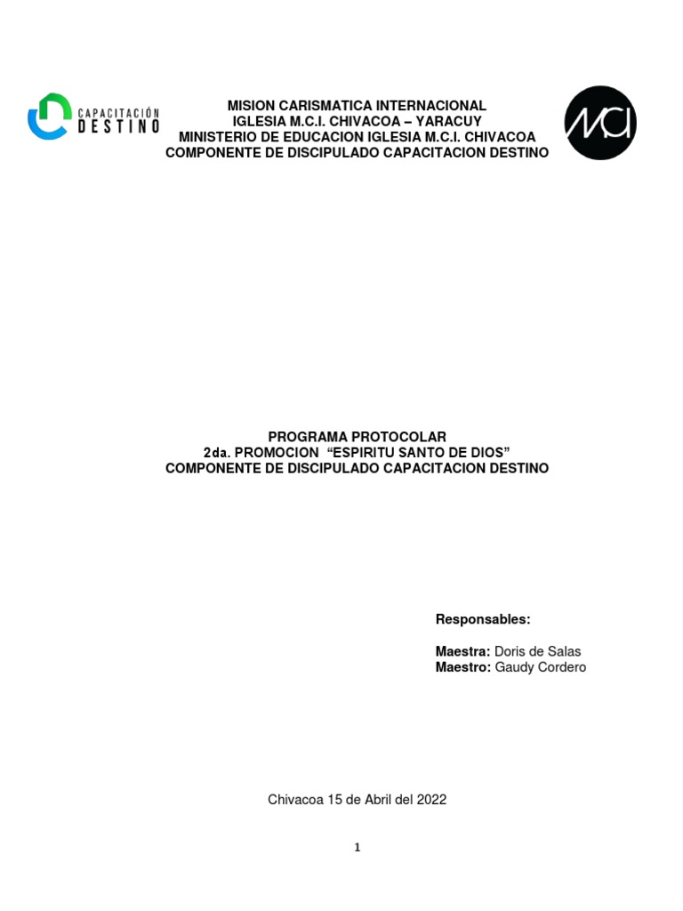 Pragrama Protocolar Cap, Dest, M.C.I. Chivacoa 2022 | PDF | Cristo ...