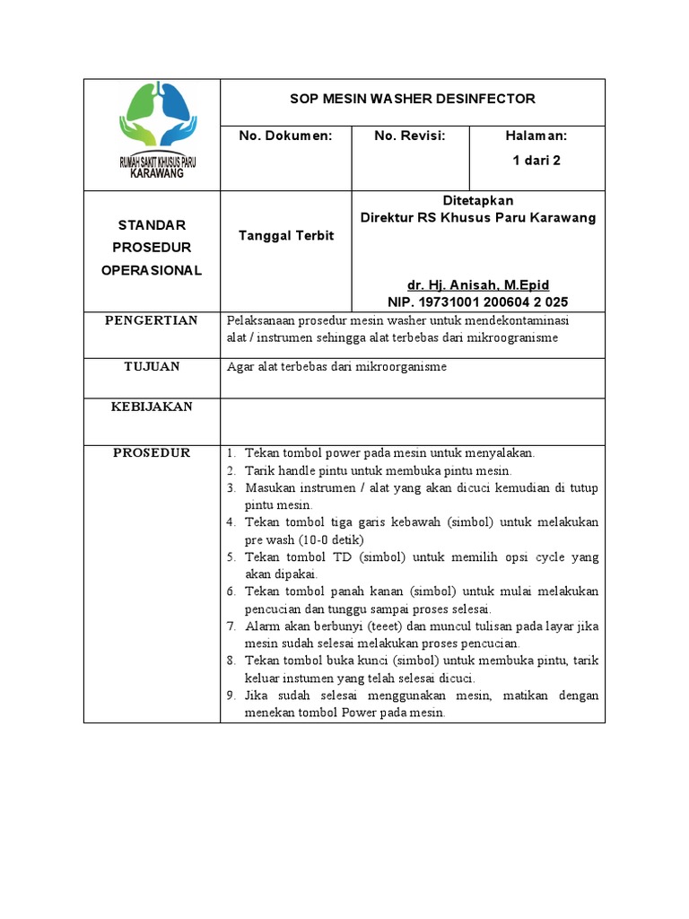 Sop Mesin Washer | PDF