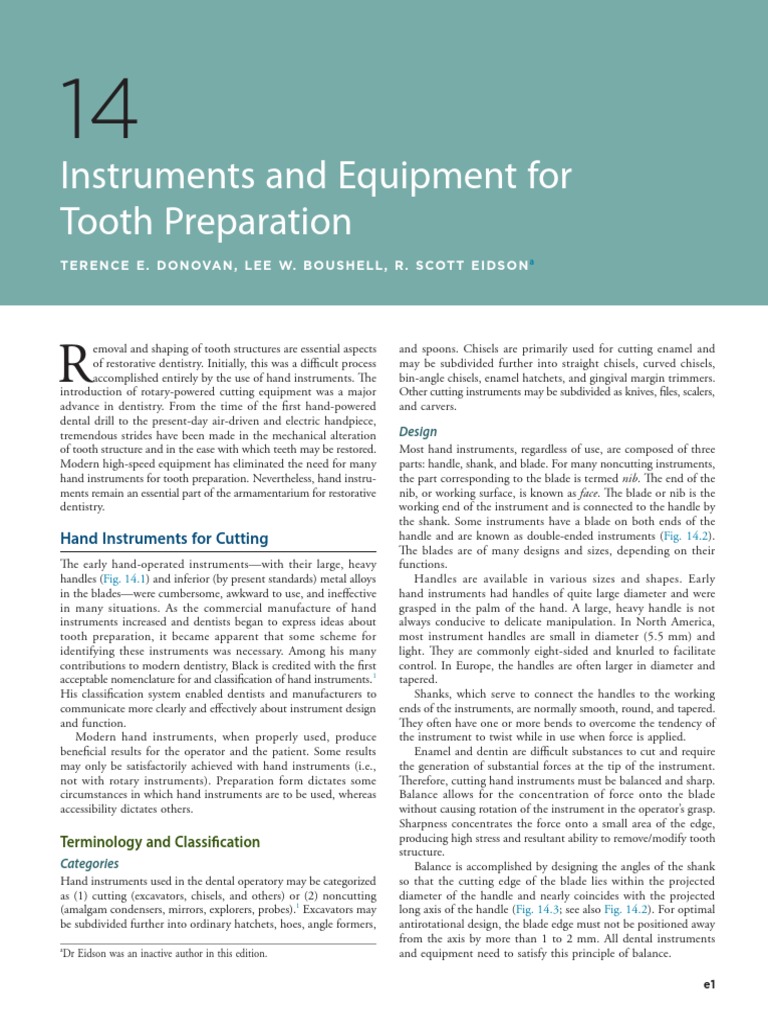 C14 Instruments and Equipment For Tooth Preparation | PDF