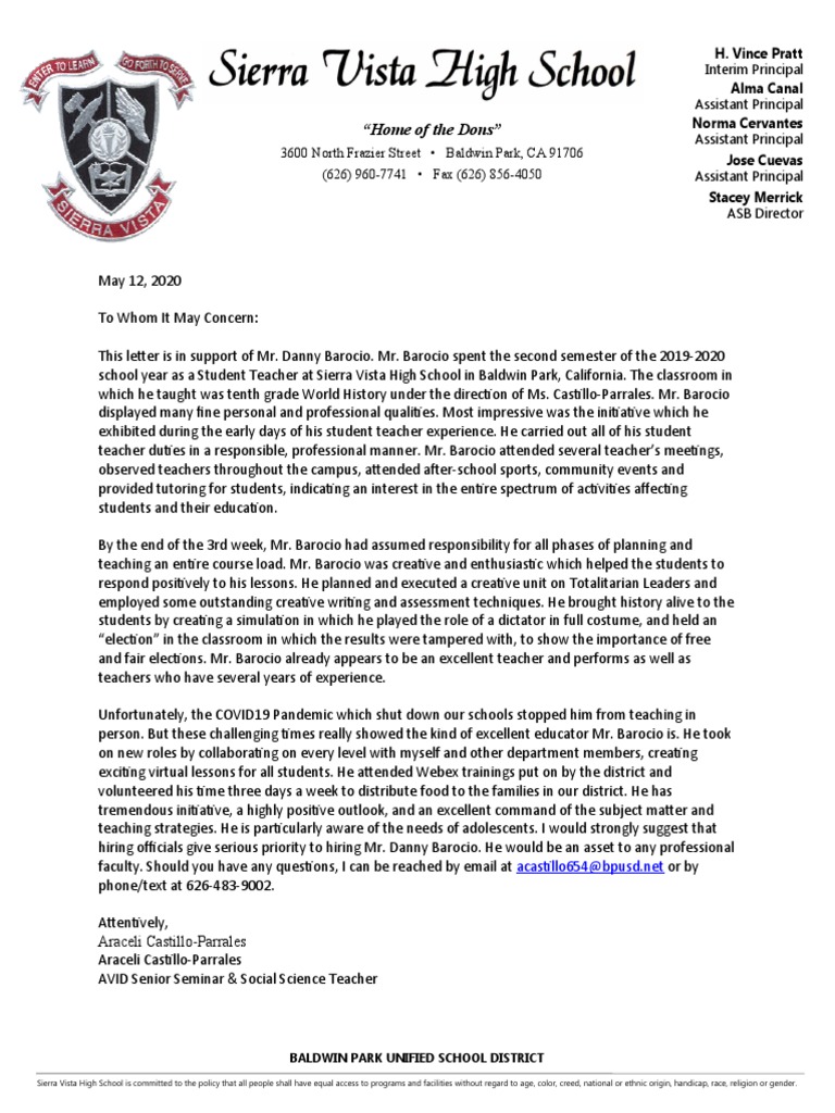 Araceil Castillo-Letter of Rec | PDF