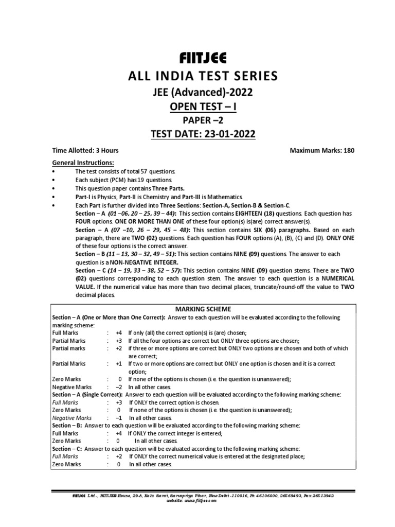 JEE-AITS-OT-I | PDF | Collision | Chemistry