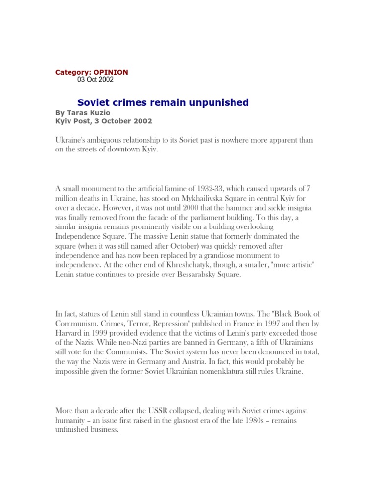 Soviet Crimes Remain Unpunished | PDF | Soviet Union | World Politics