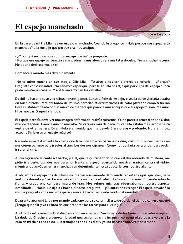 El Espejo Manchado: IE #20390 / Plan Lector 6 | PDF | Espejo