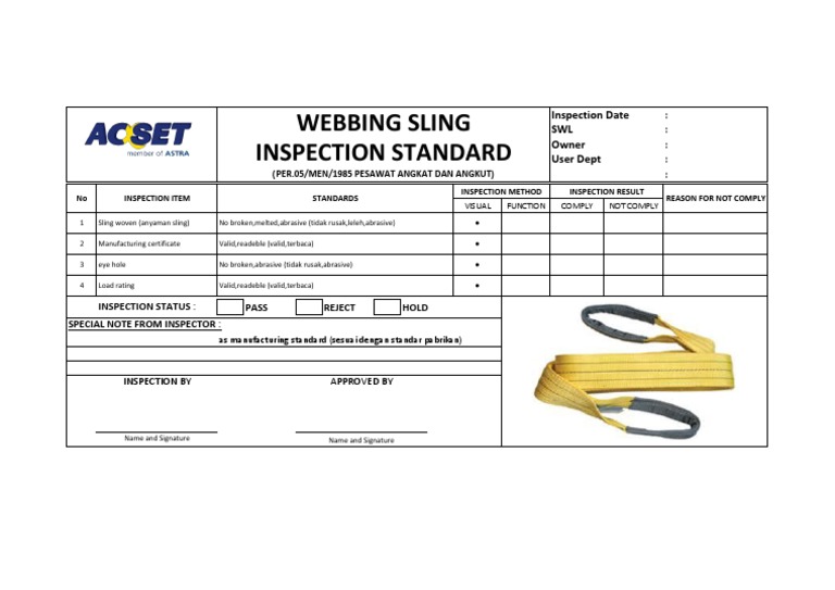 Webbing Sling Inspection Checklist | PDF