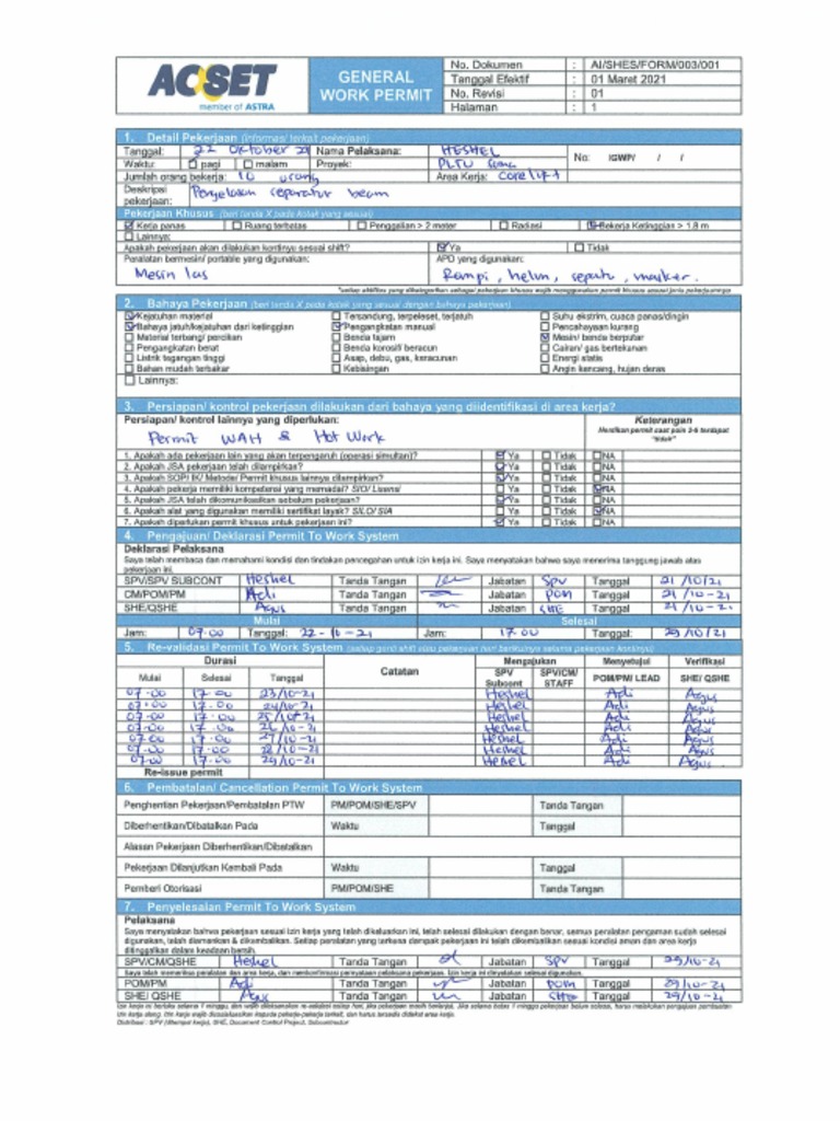 Contoh Dan Form Work Permit | PDF