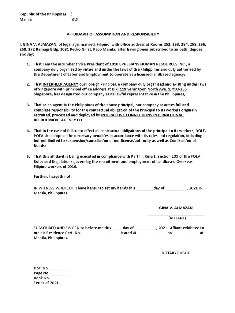 Affidavit of Assumption and Responsibility | PDF | Affidavit | Common Law
