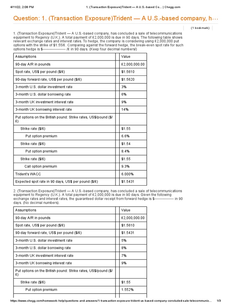 (Transaction Exposure) Trident - A U.S.-based Co... | PDF
