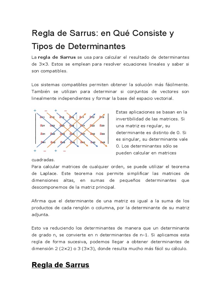 Regla de Sarrus | PDF | Determinante | Matriz (Matemáticas)