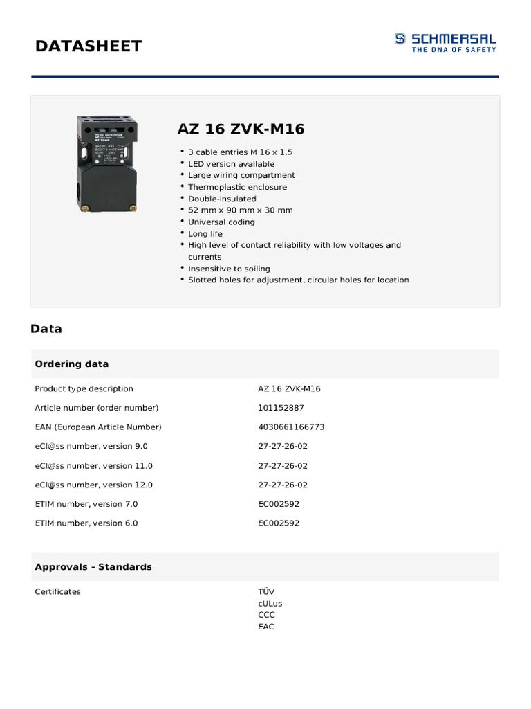 Datasheet: AZ 16 ZVK-M16 | PDF | Insulator (Electricity) | Switch