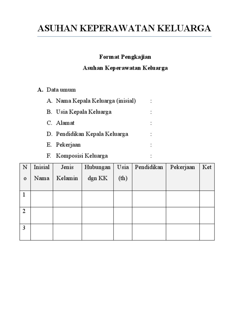 Format Asuhan Keperawatan Keluarga | PDF