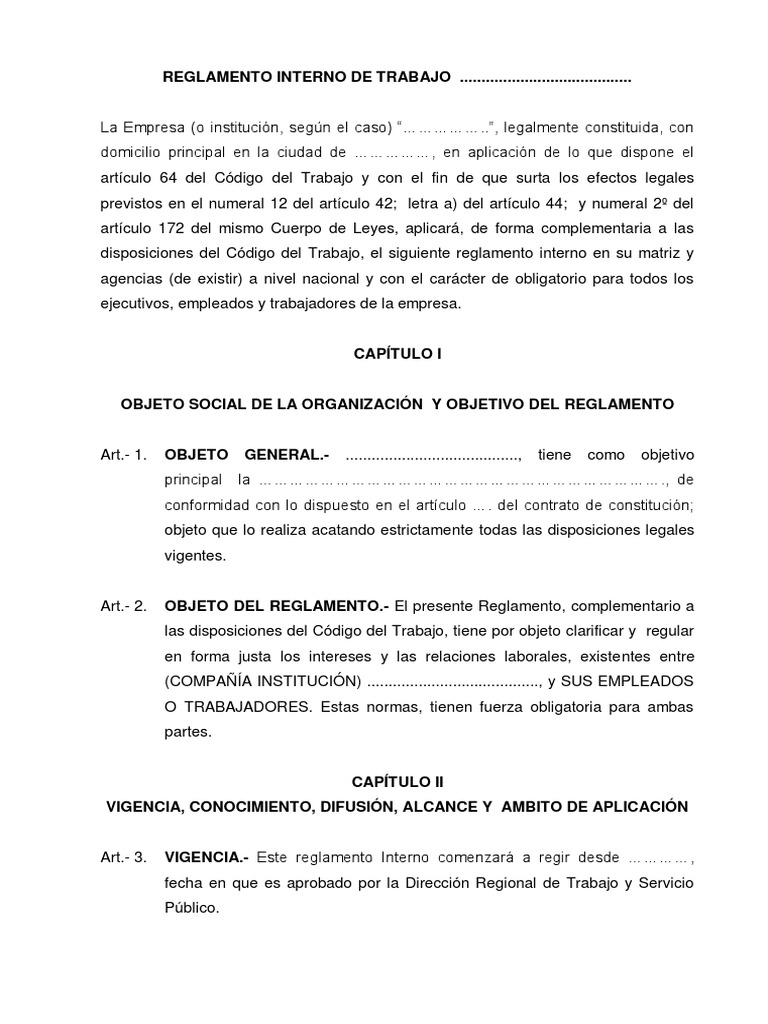 Modelo Reglamento Interno | PDF