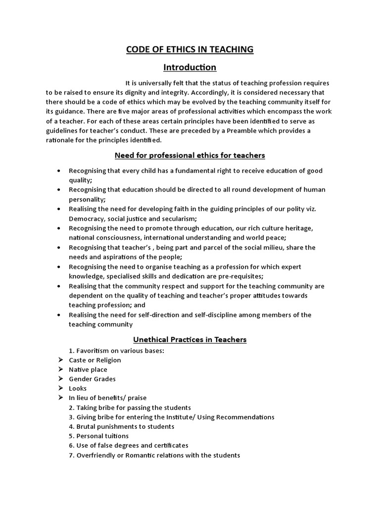 Introduction Professional Ethics Notes | PDF | Teachers | Professional ...