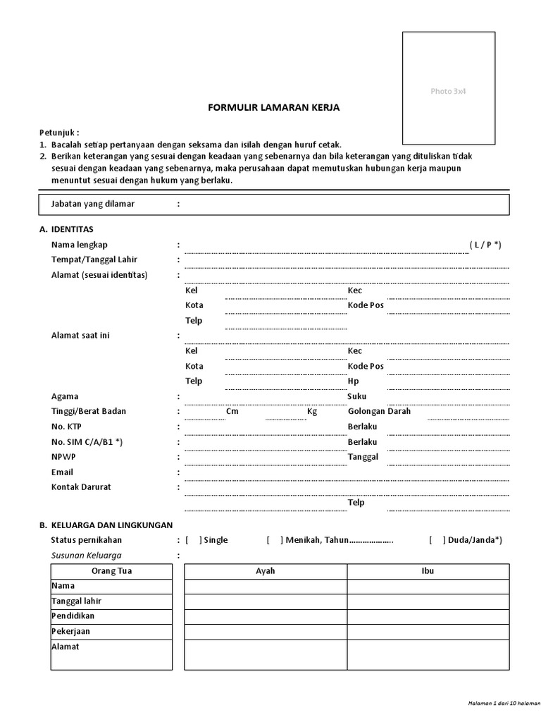 Form Data Calon Karyawan (General) | PDF