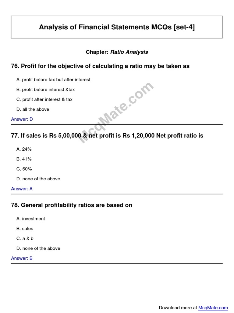 Analysis-Of-Financial-Statements Solved MCQs (Set-4) | PDF | Dividend | Yield (Finance)