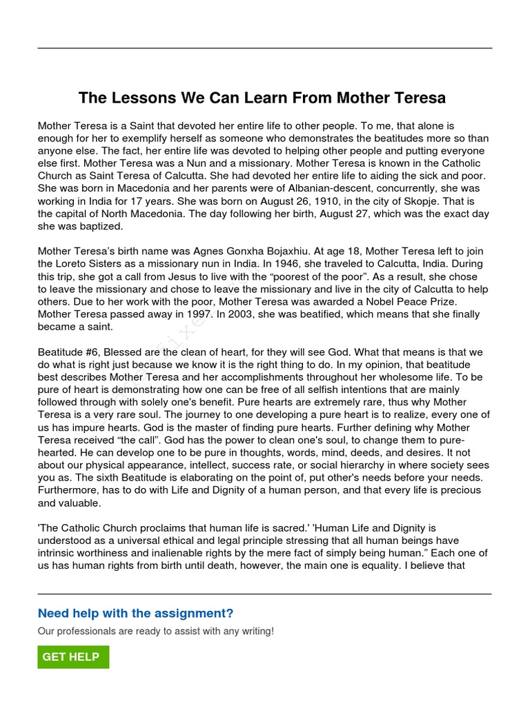 The Lessons We Can Learn From Mother Teresa: Need Help With The ...