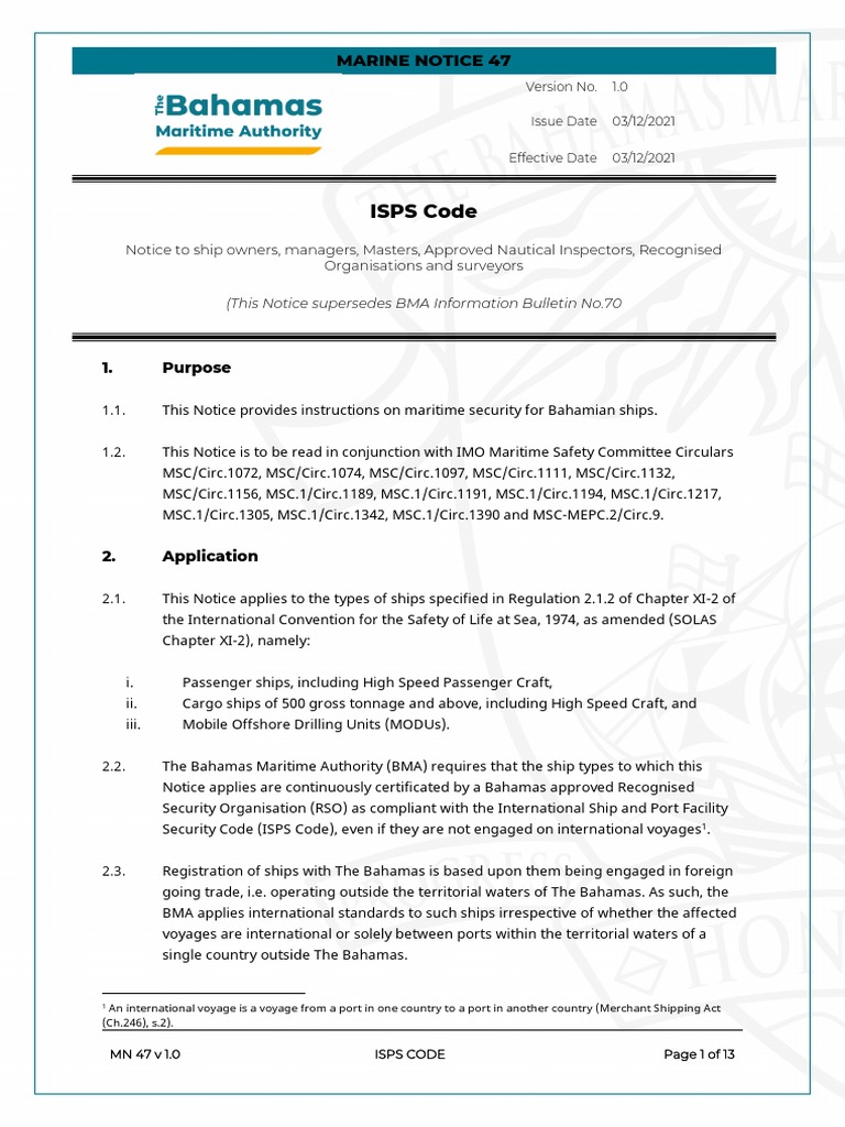 MN047 ISPS Code v1.0 | PDF | Verification And Validation | Shipping