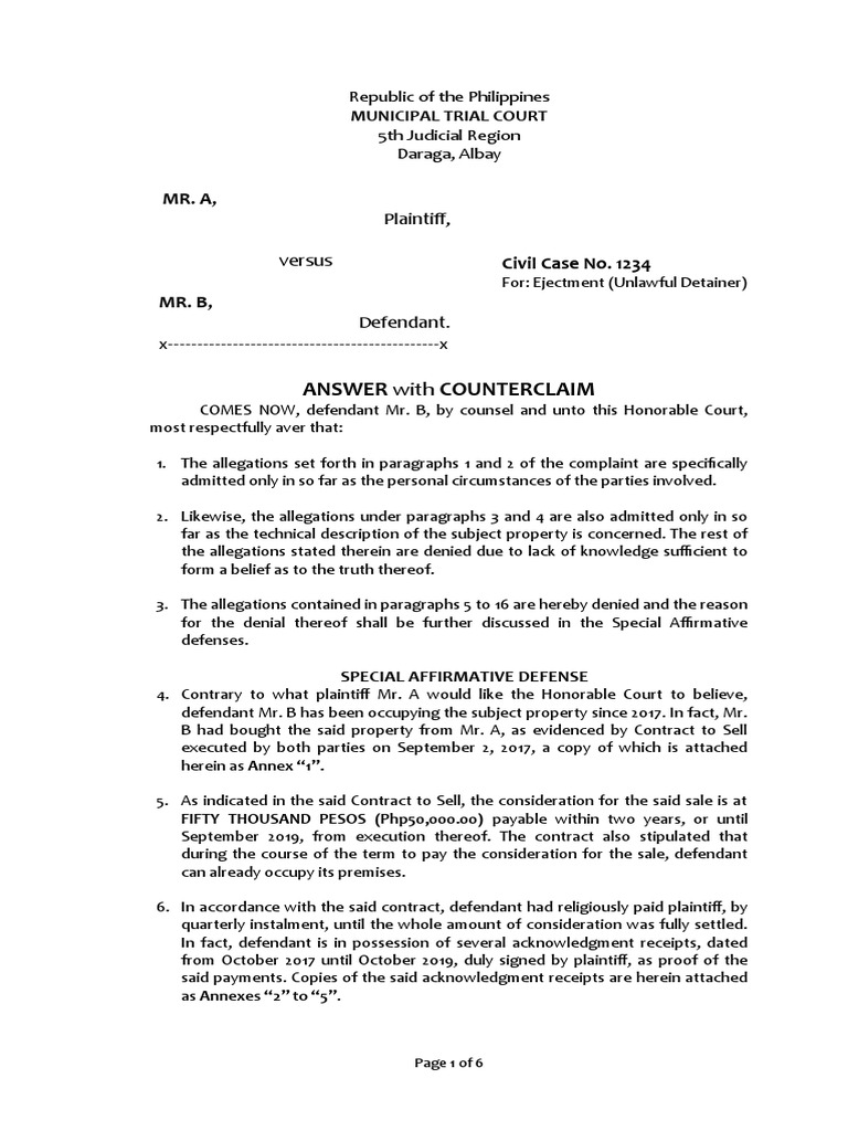 Unlawful Detainer - Answer To Complaint | PDF | Lawsuit | Complaint