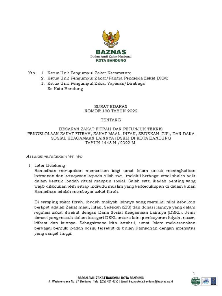 SE - 310322 - Surat Edaran Petunjuk Zakat Fitrah 1443 H | PDF