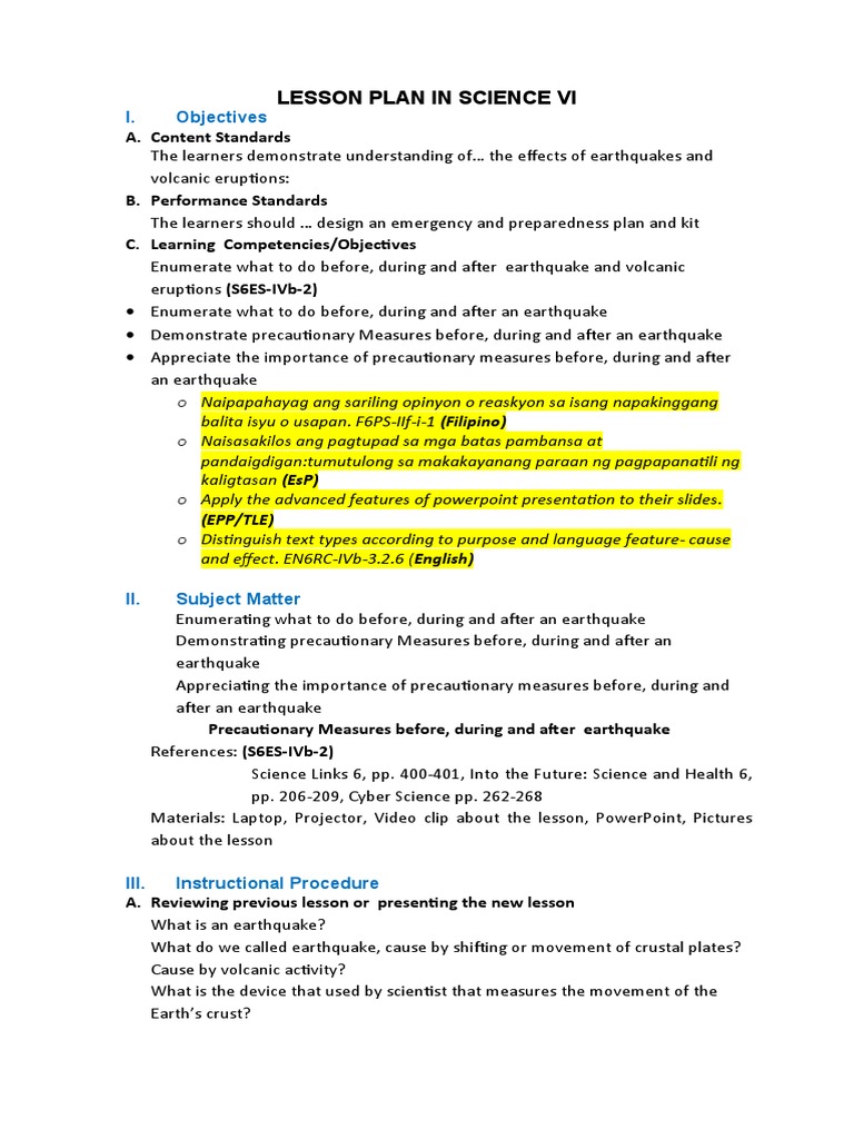Daily Lesson Plan in Science V1 | PDF | Earthquakes | Differentiated ...