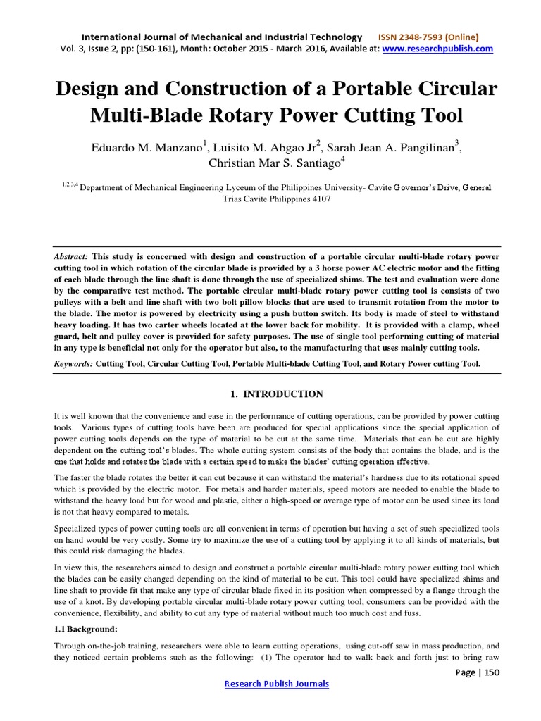 Design and Construction of A Portable Circular Multi-Blade Rotary Power ...