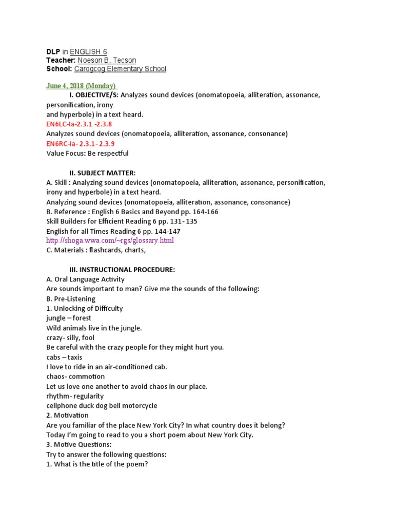 DLP in ENGLISH 6 | PDF | Poetry | Human Communication