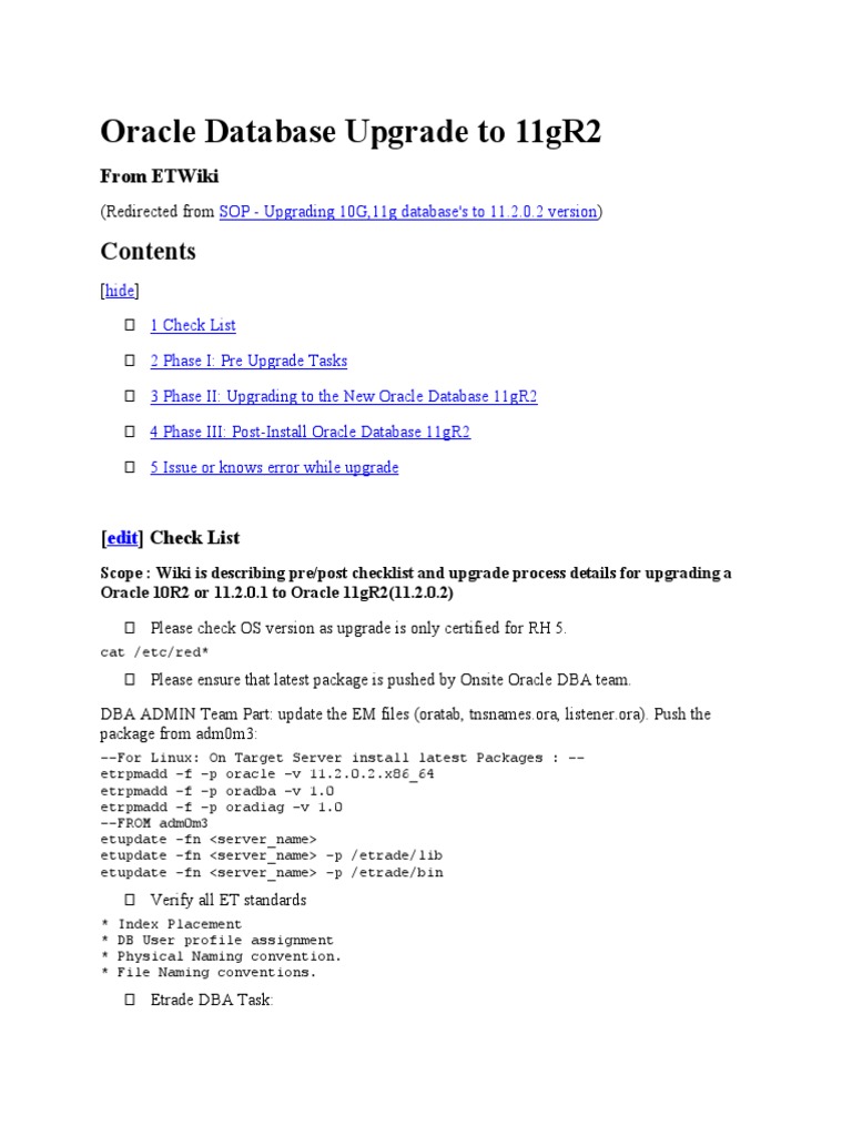 Oracle Database Upgrade To 11gr2 From Etwiki Pdf Databases Sql