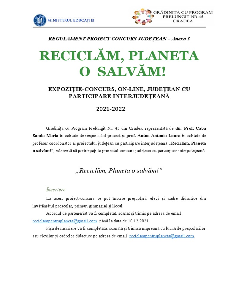 Regulament Proiect Concurs Județean-2 | PDF | Art | Science & Mathematics