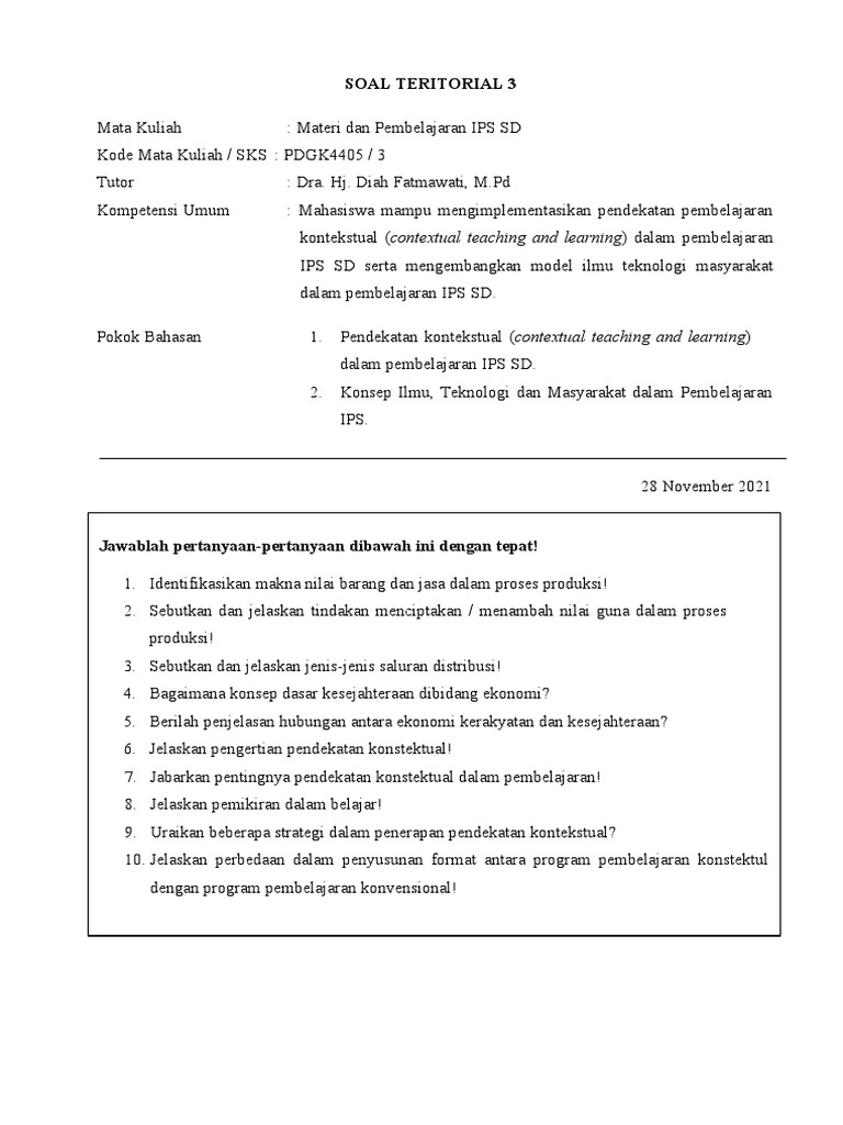 SOAL TT3 Materi Dan Pembelajaran IPS SD | PDF