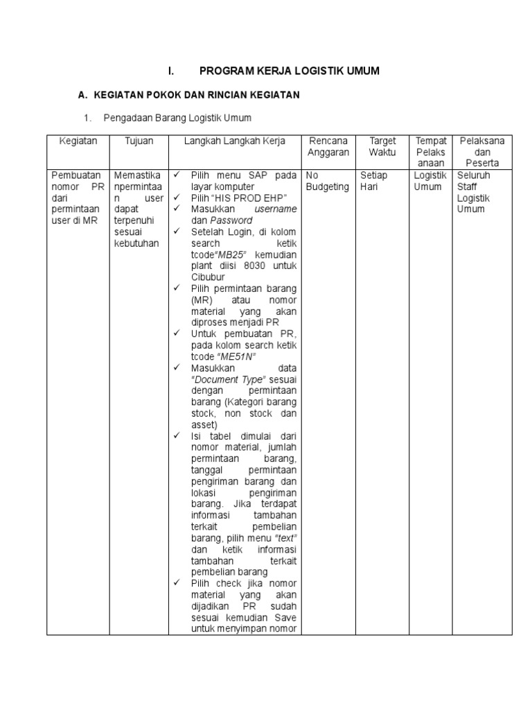 Program Kerja Logistik Umum | PDF