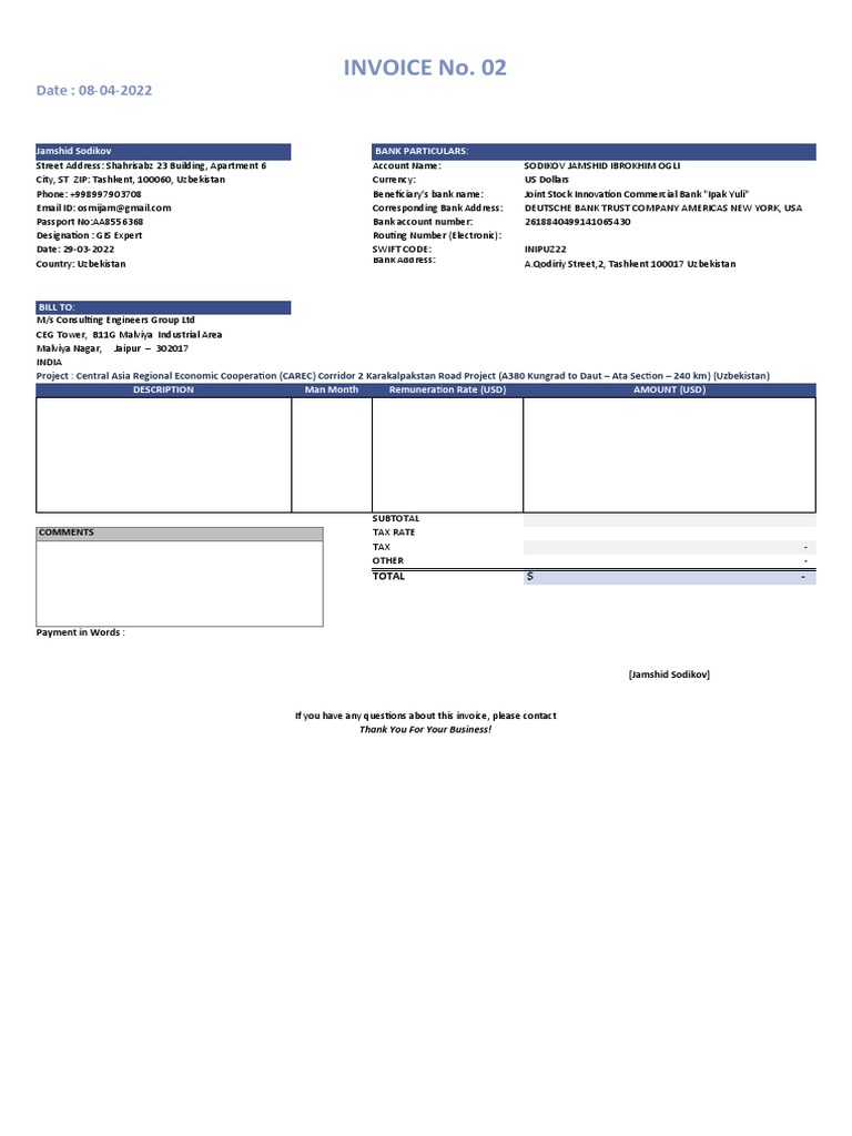 Revised Invoice Format - Mr. Jamshid | PDF | Banking | Economies