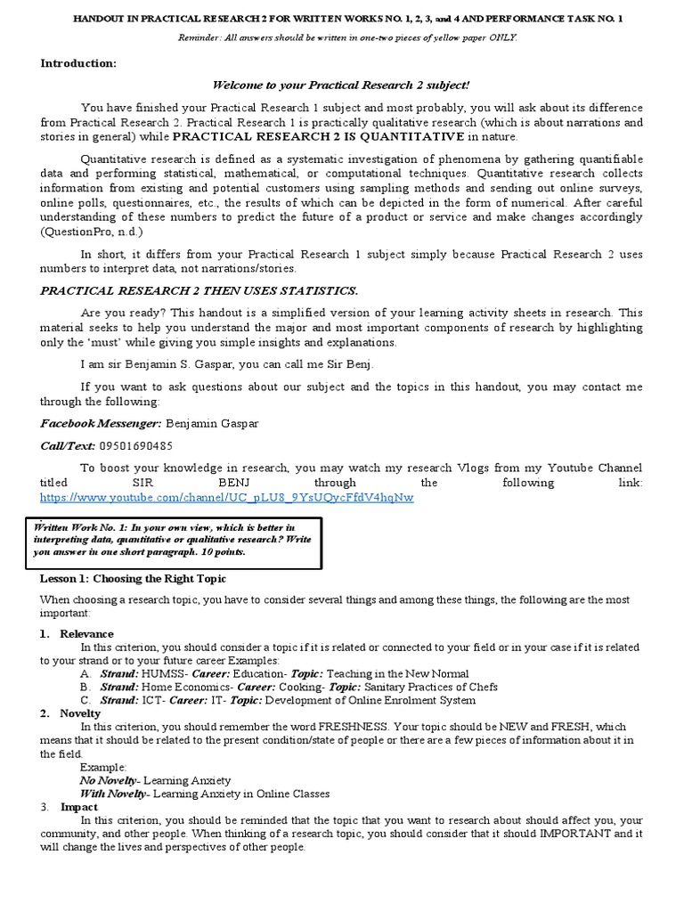 Quantitative Research Topics | PDF | Statistics | Reading Comprehension