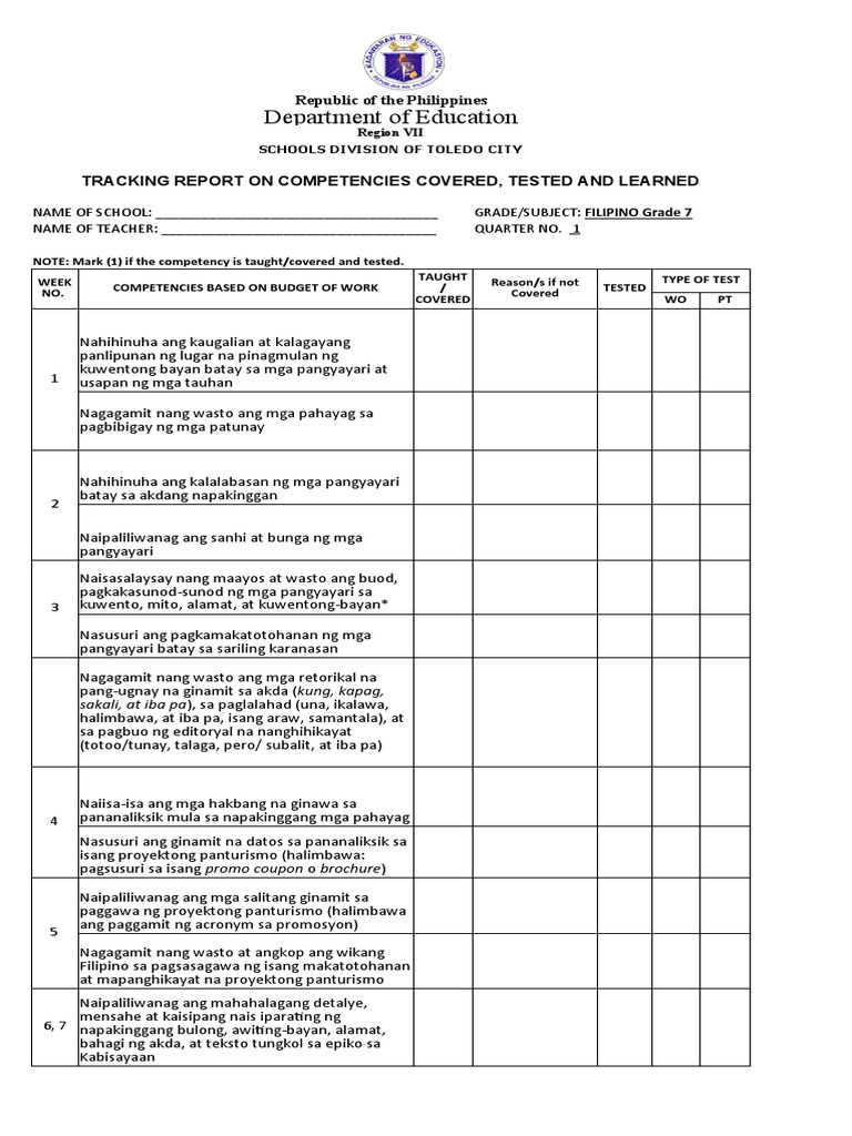 Competency TRACKING Filipino9 OMAYAN | PDF