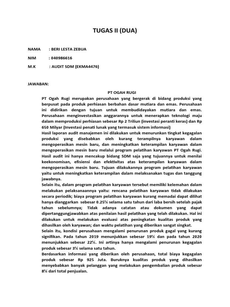 Tugas 2 Audit SDM (Ekma4476) | PDF