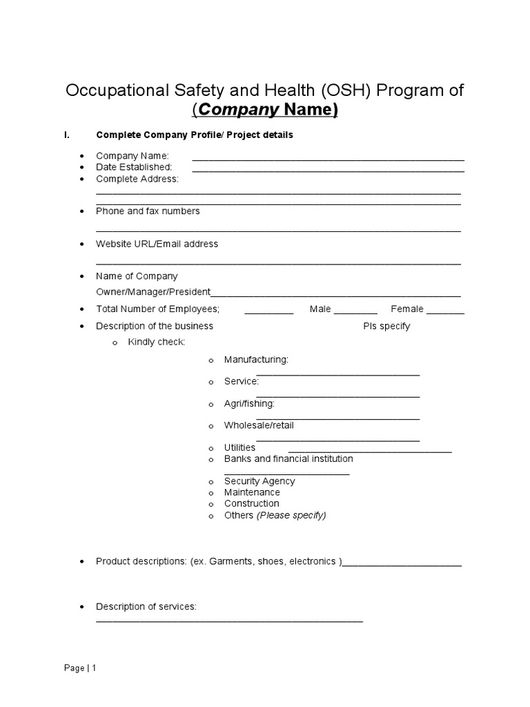 OSH S&H Program Template | PDF | Occupational Safety And Health ...