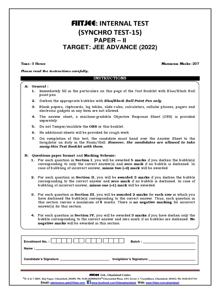 Synchro Test 15 Paper 2 | PDF | Stars | Physical Quantities