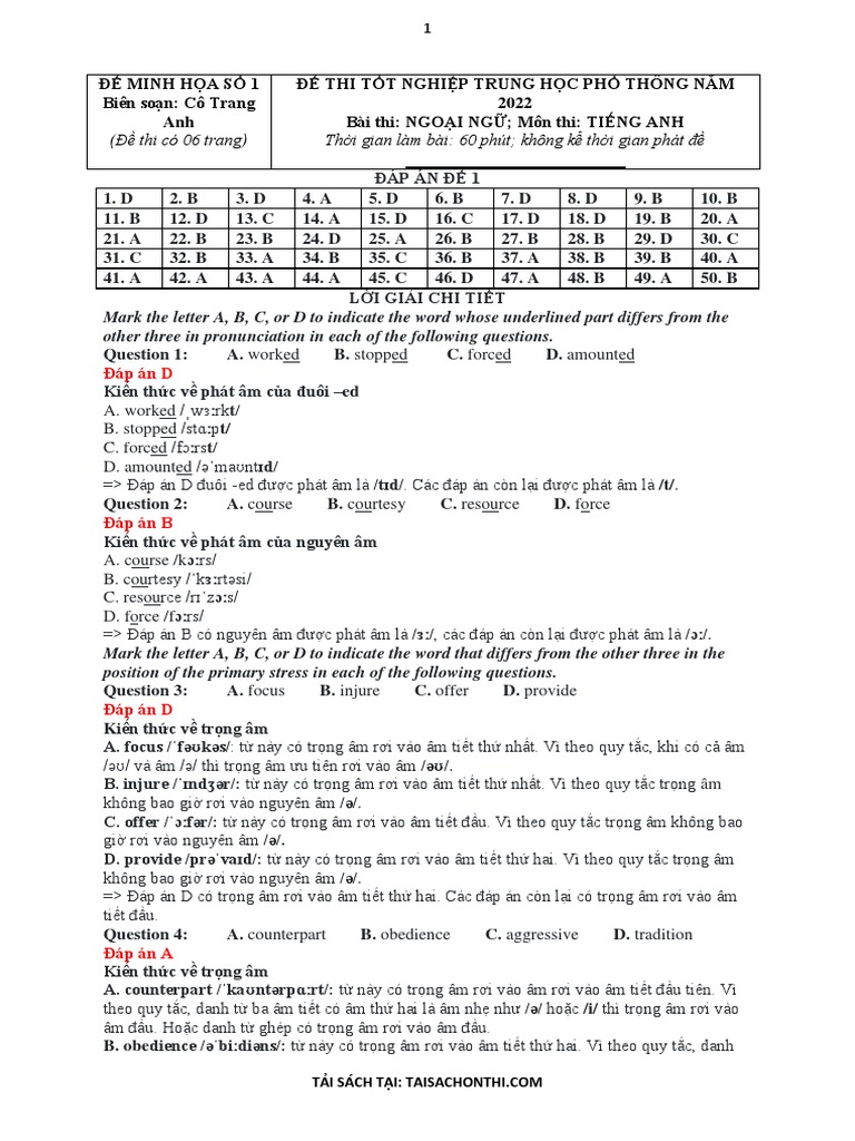 Dap An 60 de Minh Hoa Tieng Anh | PDF