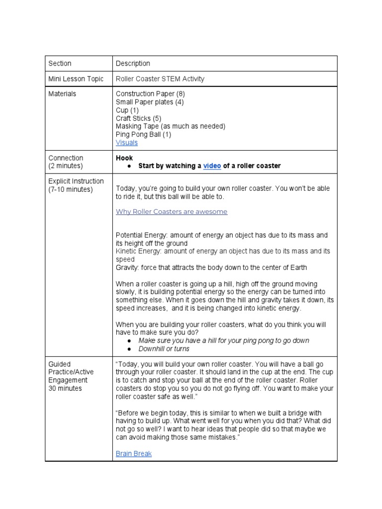 Rollercoaster Stem Activity | PDF | Potential Energy
