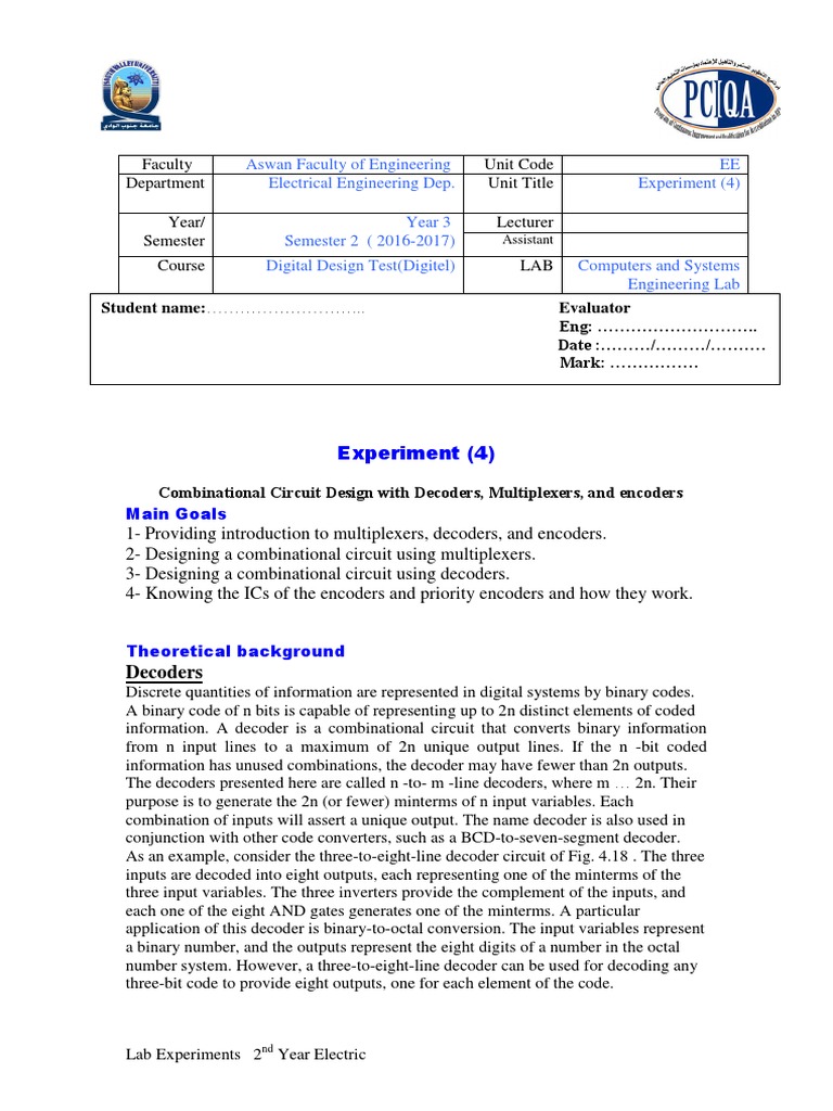 4-Cominational Circuit Design With Decoders, Multiplexers, and Encoders | PDF | Computer ...