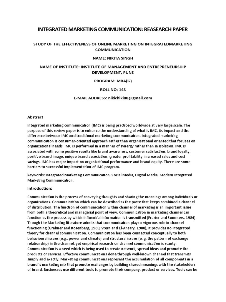 Integrated Marketing Communication | PDF | Marketing Communications ...
